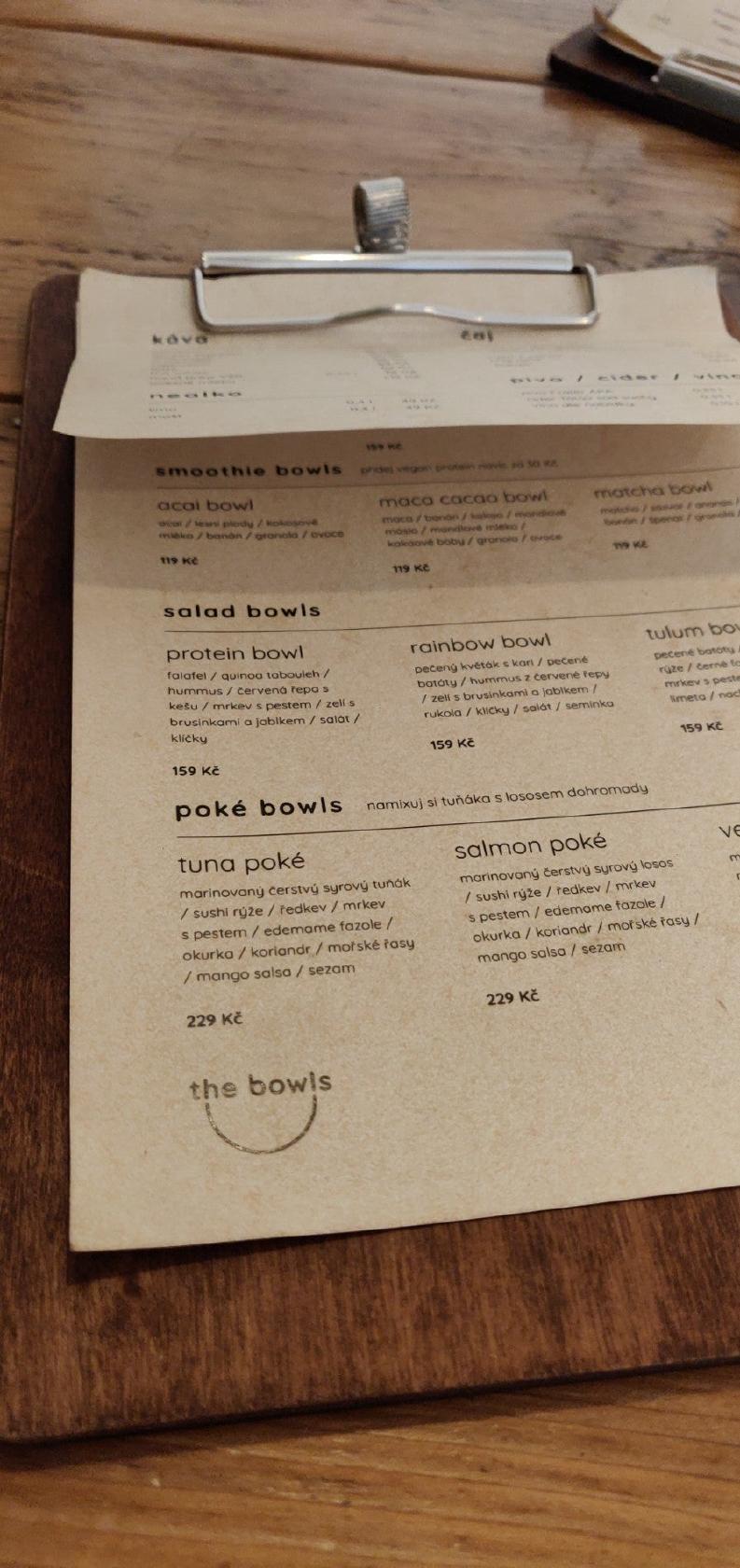 Menu at the bowls cafe, Prague