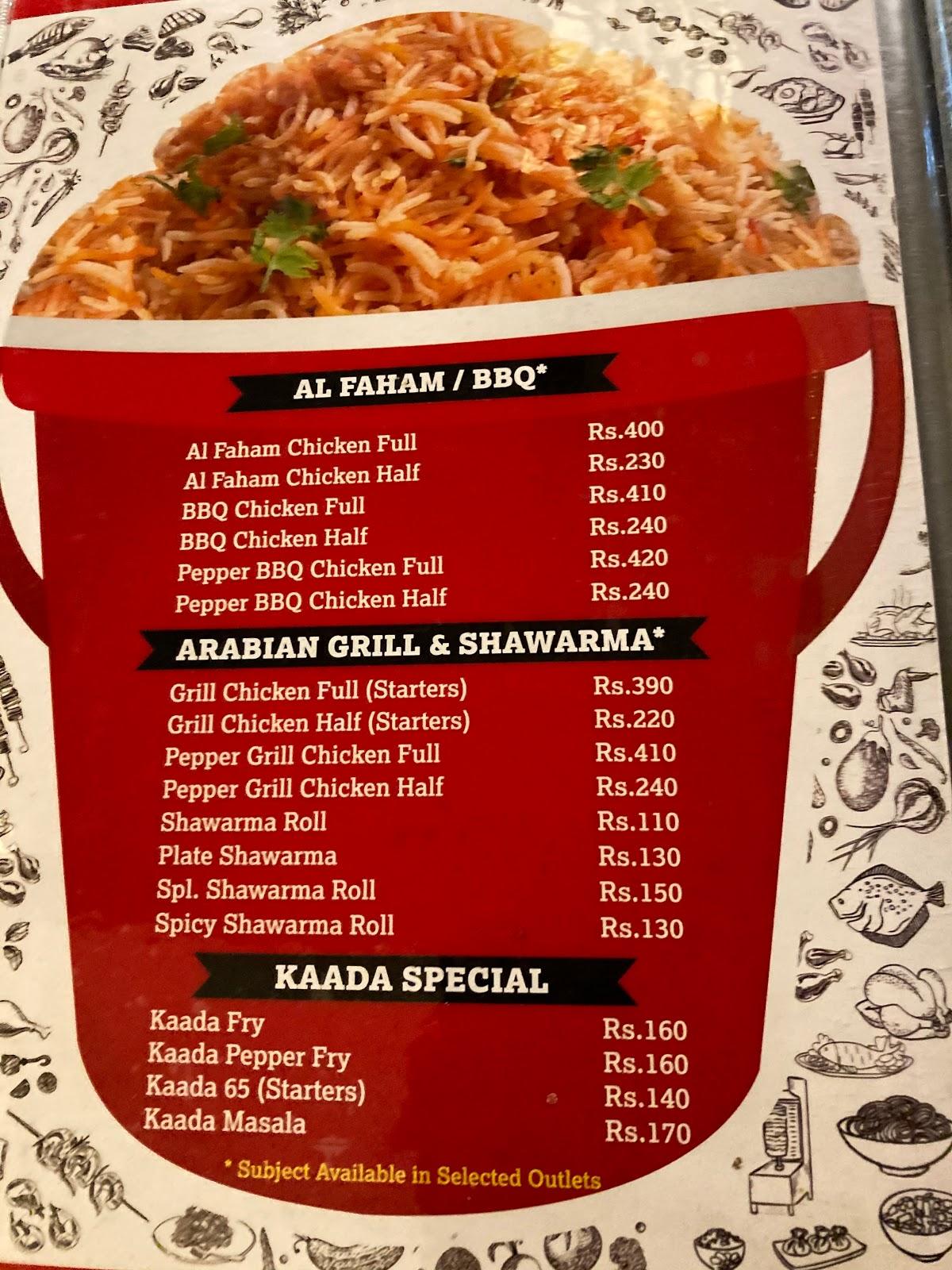 Menu at SS Hyderabad Biryani, Nungambakkam, Chennai, No: 109