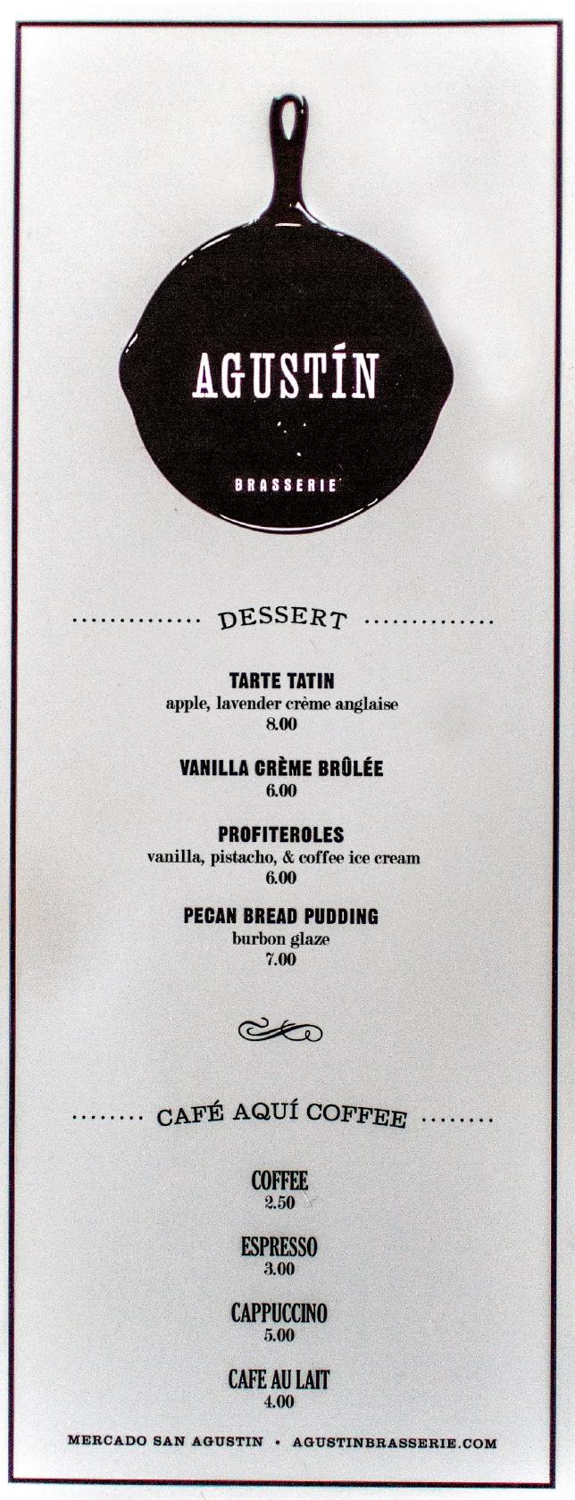 Menu at Agustin Kitchen pub & bar, Tucson