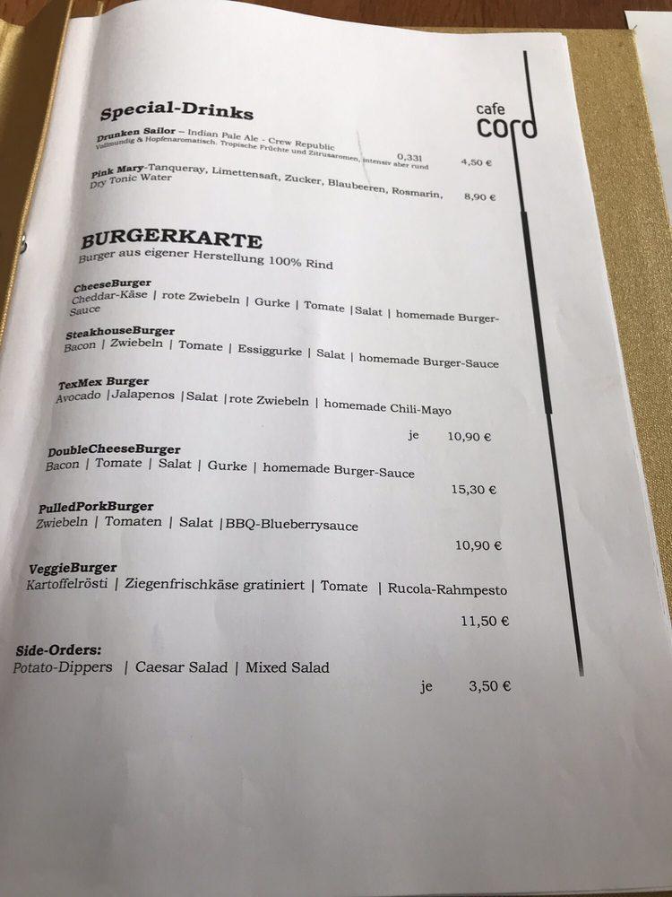 Speisekarte von Cafe Cord, München, Sonnenstr. 19
