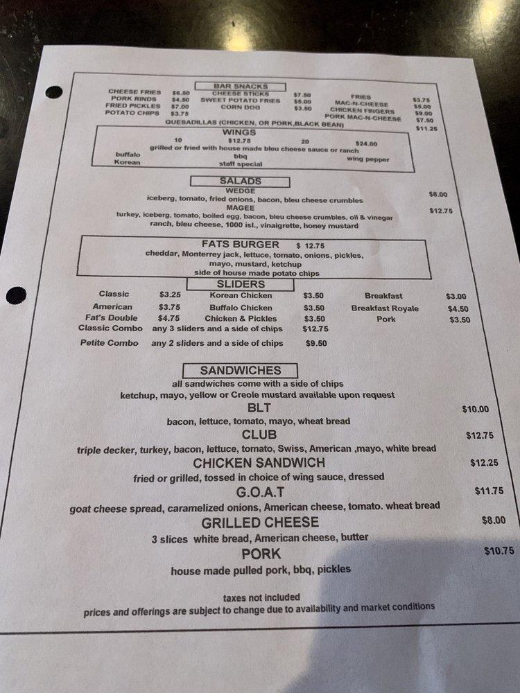 Menu at Fat Harry's pub & bar, New Orleans