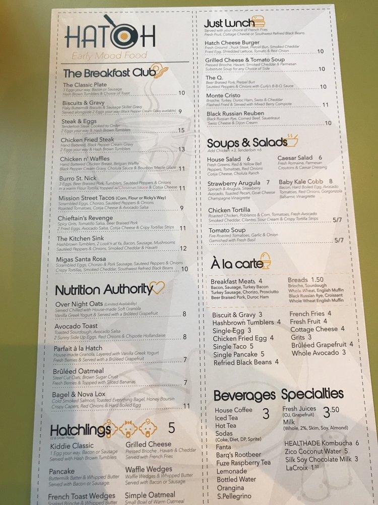 Menu at Hatch Early Mood Food restaurant, Oklahoma City, 1101 N ...