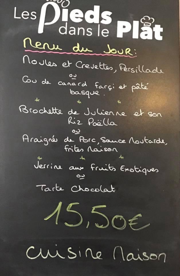 Menu at Les Pieds dans le Plat restaurant, Mimizan