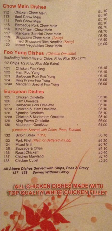 Menu at Mandarin Palace Coleraine fast food, Coleraine