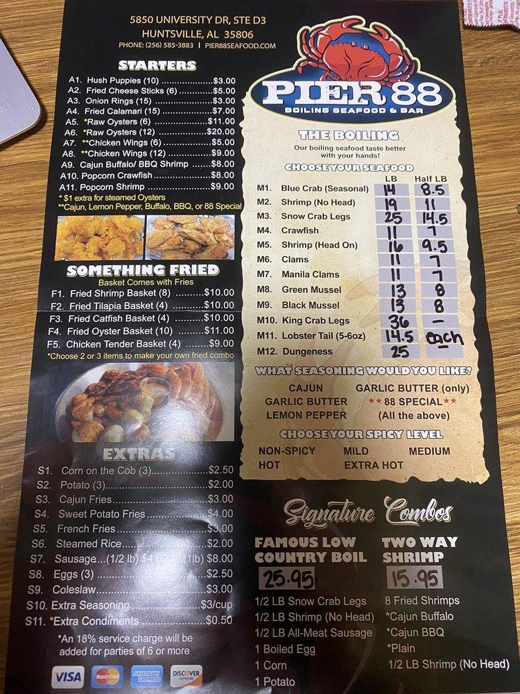 Menu at Pier 88 Boiling Seafood & Bar Huntsville, Huntsville