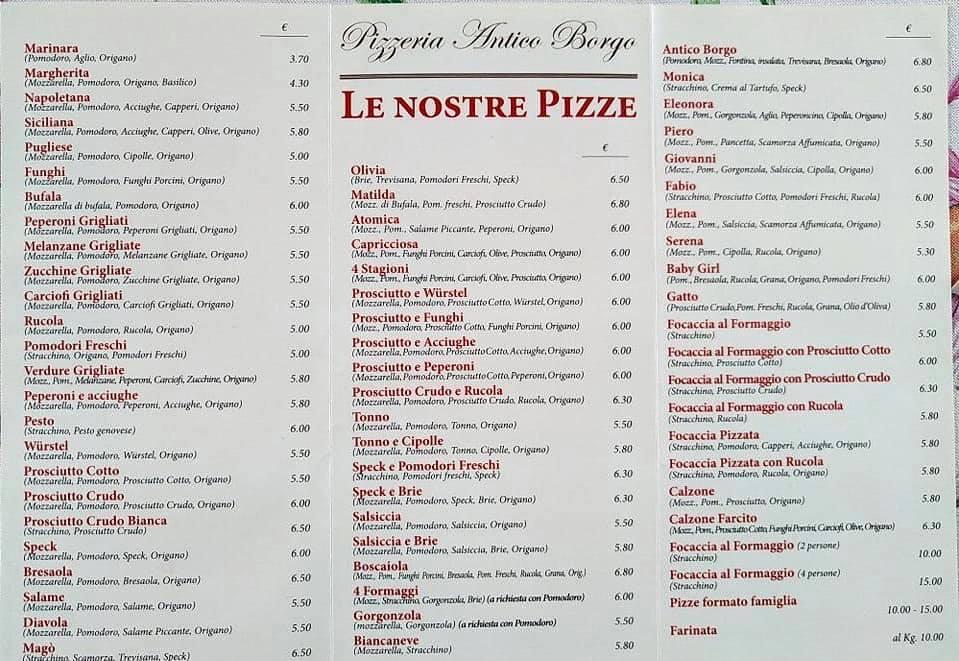 Carta de Pizzeria D'Asporto Antico Borgo, Cogorno