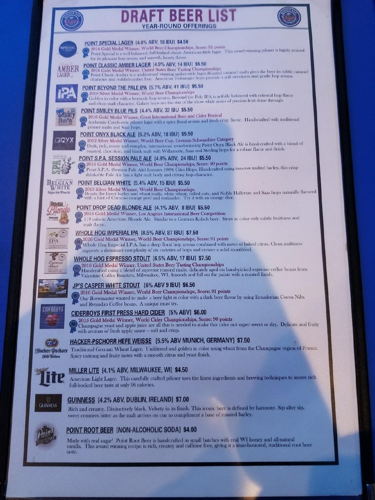 Menu at Point Burger Bar Pewaukee, Waukesha