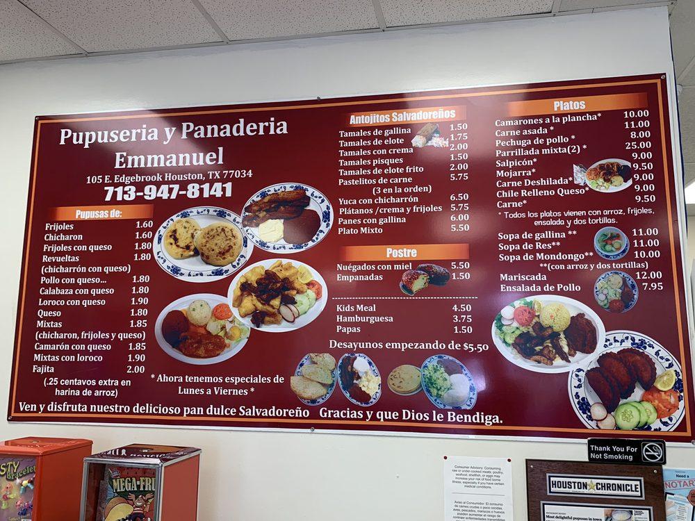 Carta del restaurante Pupuseria Y Panaderia Emanuel, Houston