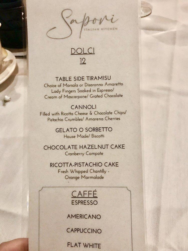 Menu at Sapori Italian Kitchen at Harrah's Lake Tahoe restaurant, Stateline