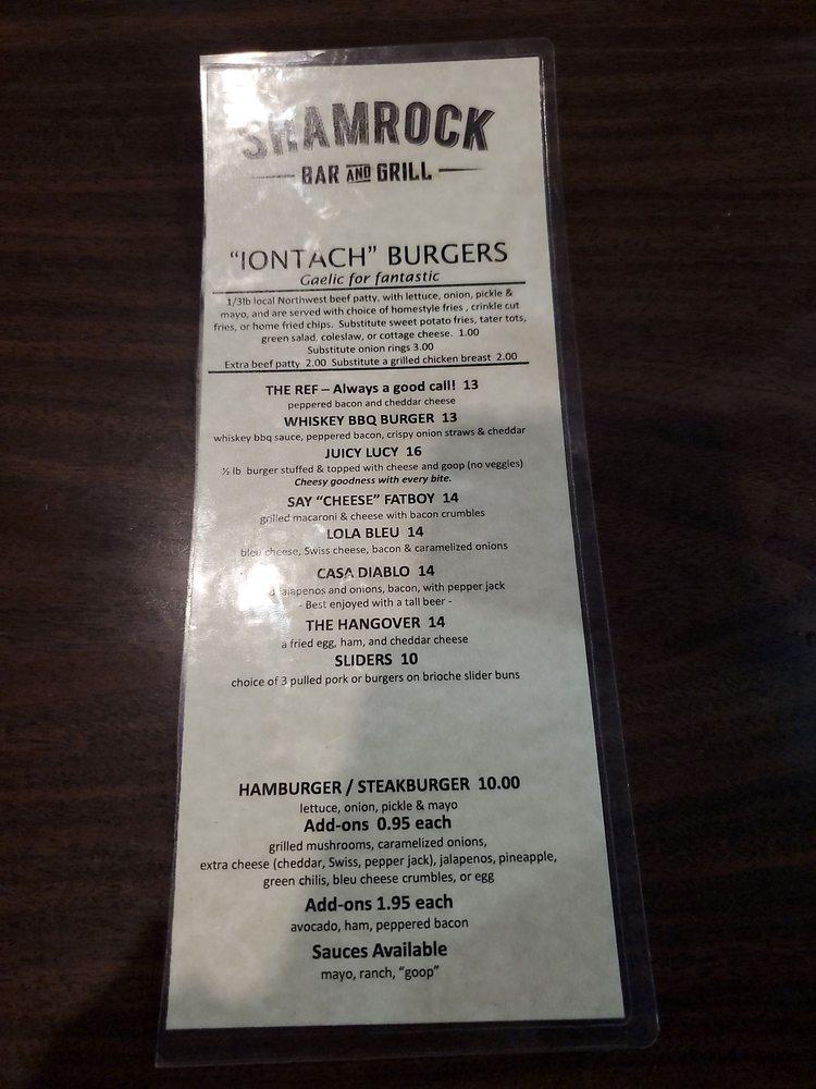 Menu at Shamrock Spirits & Grill pub & bar, Longview