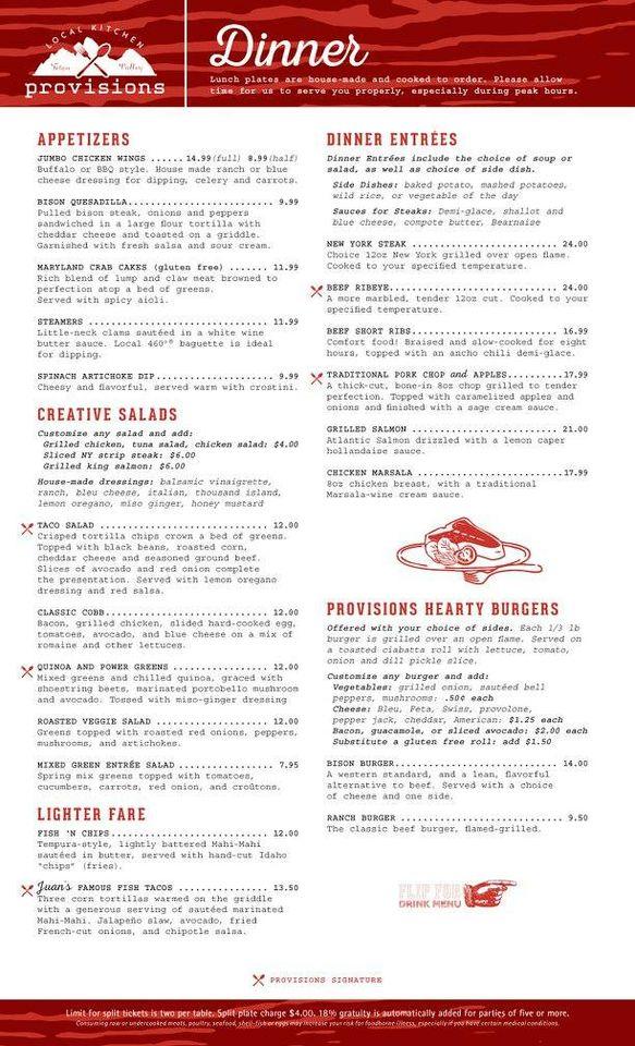 Menu at The Provision Kitchen pub & bar, Driggs