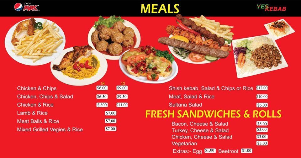 Menu at Yes Kebab restaurant, Kewdale