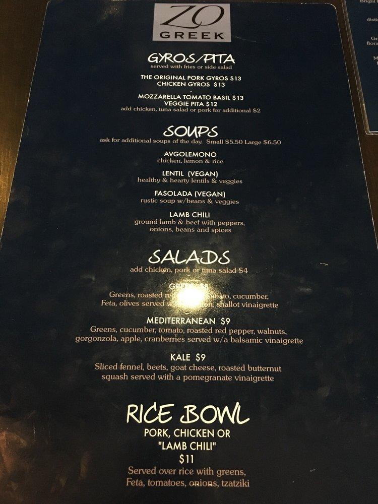 Menu at Zo Greek pub & bar, Somerville, 355 Revolution Dr