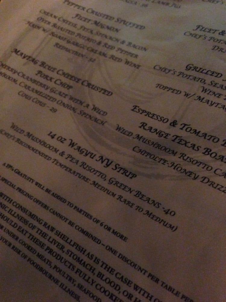 Menu at Firefly restaurant, Panama City Beach