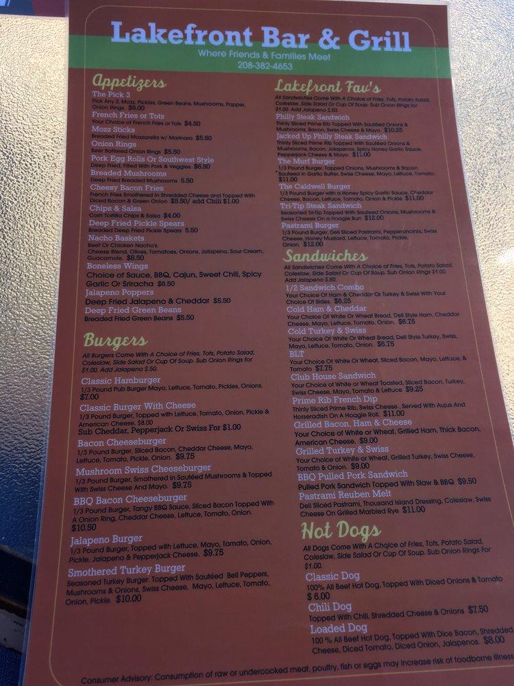 Menu at Lakefront Bar & Grill, Cascade