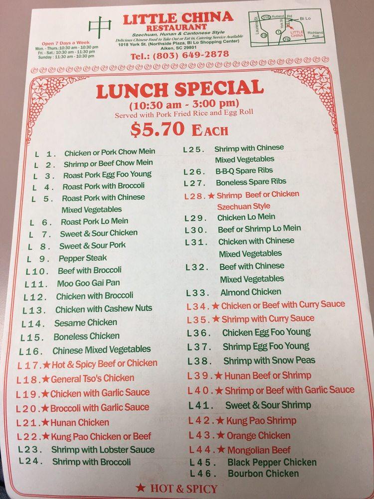 Menu at Little China restaurant, Aiken, York St NE