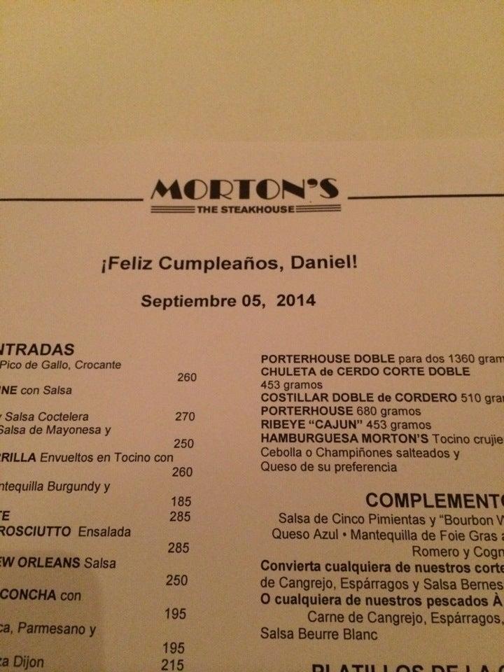 Menu at Morton's steakhouse, Ciudad López Mateos