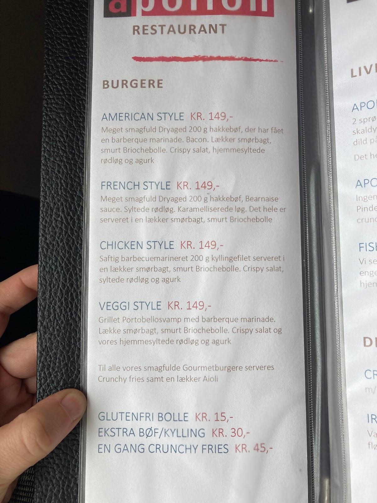 Menu at Restaurant Apollon, Struer