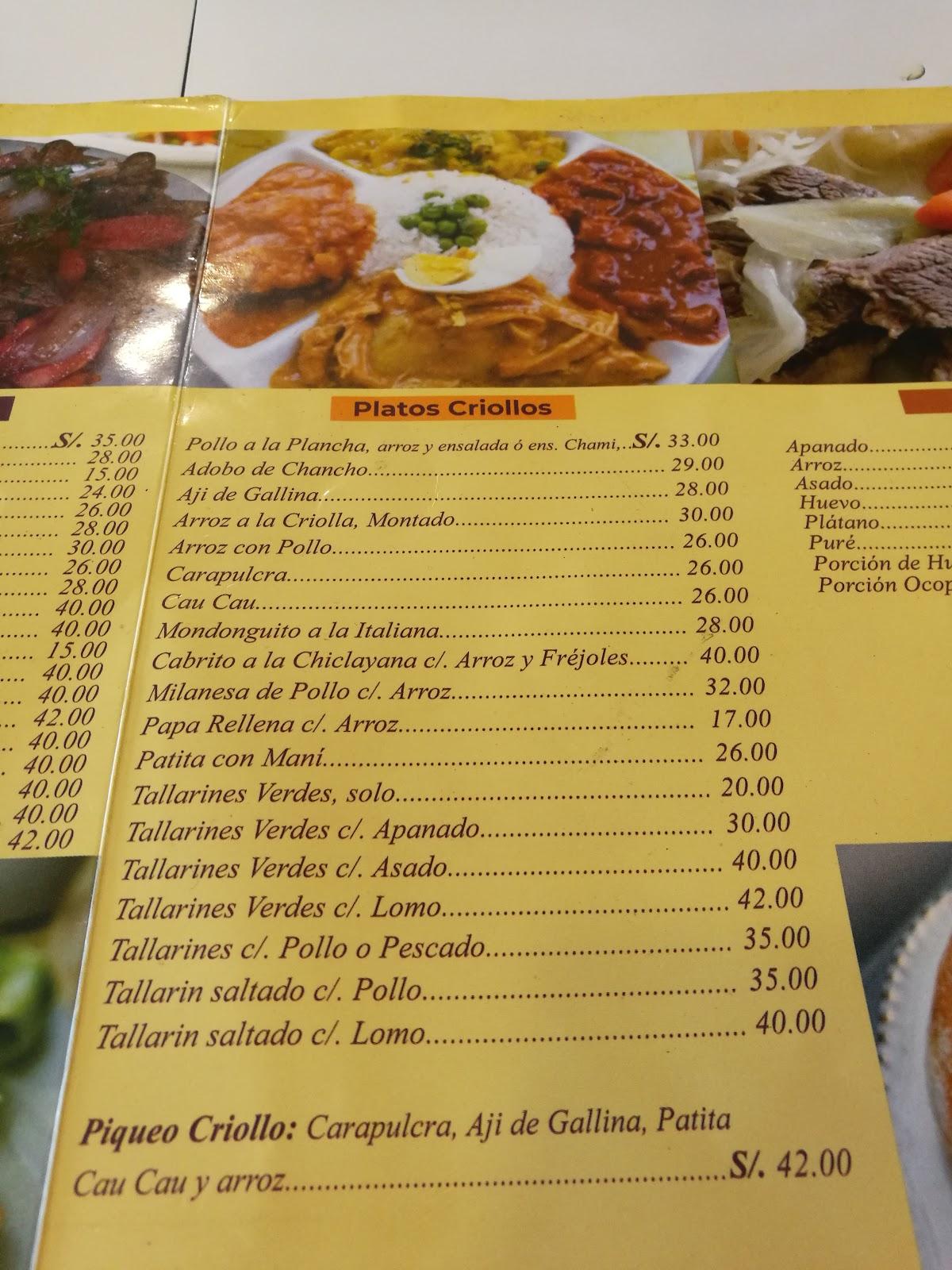 Carta del restaurante Rincón Chami, Miraflores, C. Esperanza 154