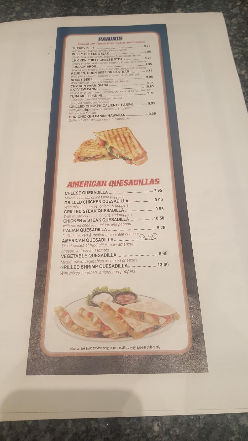 Menu at Sky View Diner restaurant, New Rochelle