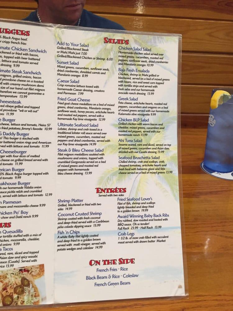 Menu at Sunset Grille pub & bar, St. Augustine, 421 A1A Beach Blvd