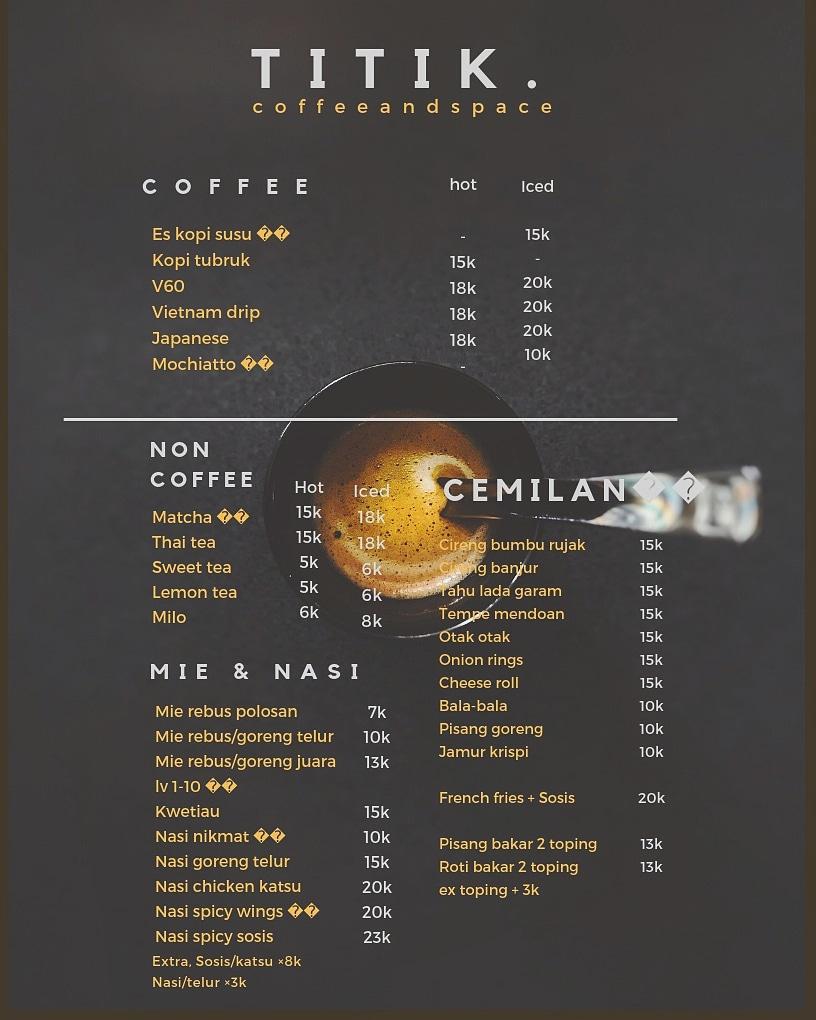 Menu at Titik.coffeeandspace, Bandung