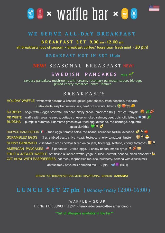 Menu at Waffle Bar, Warsaw, Akademicka 1