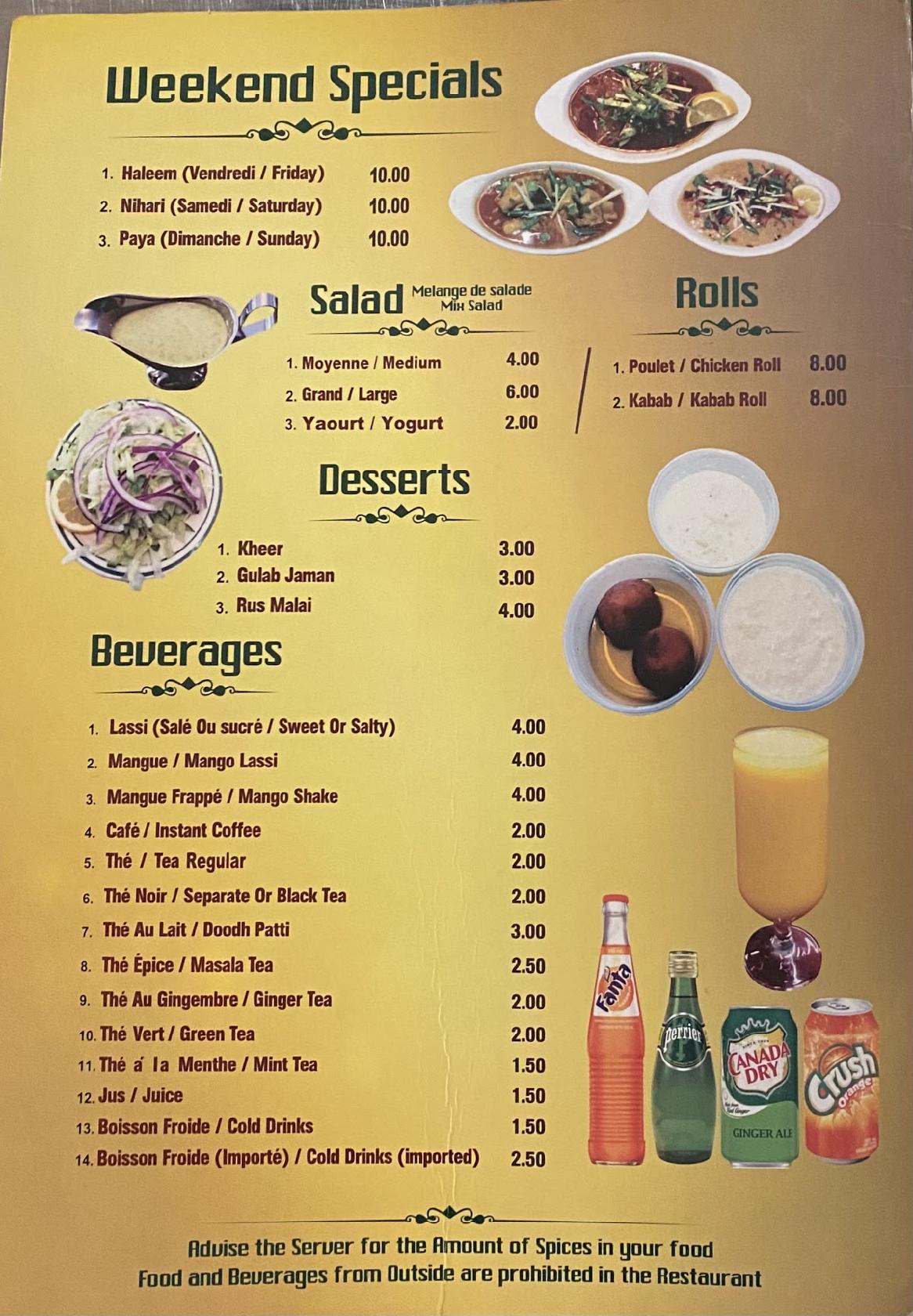 Menu at 786 Restaurant Halal, Montréal, 850 Rue Jean-Talon O