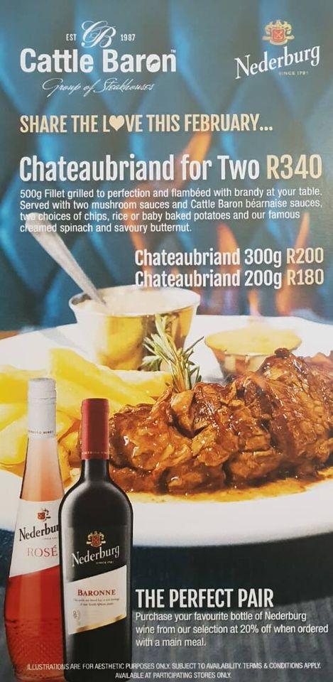 Menu au Cattle Baron Pinelands, Le Cap, 44 Raapenberg Rd