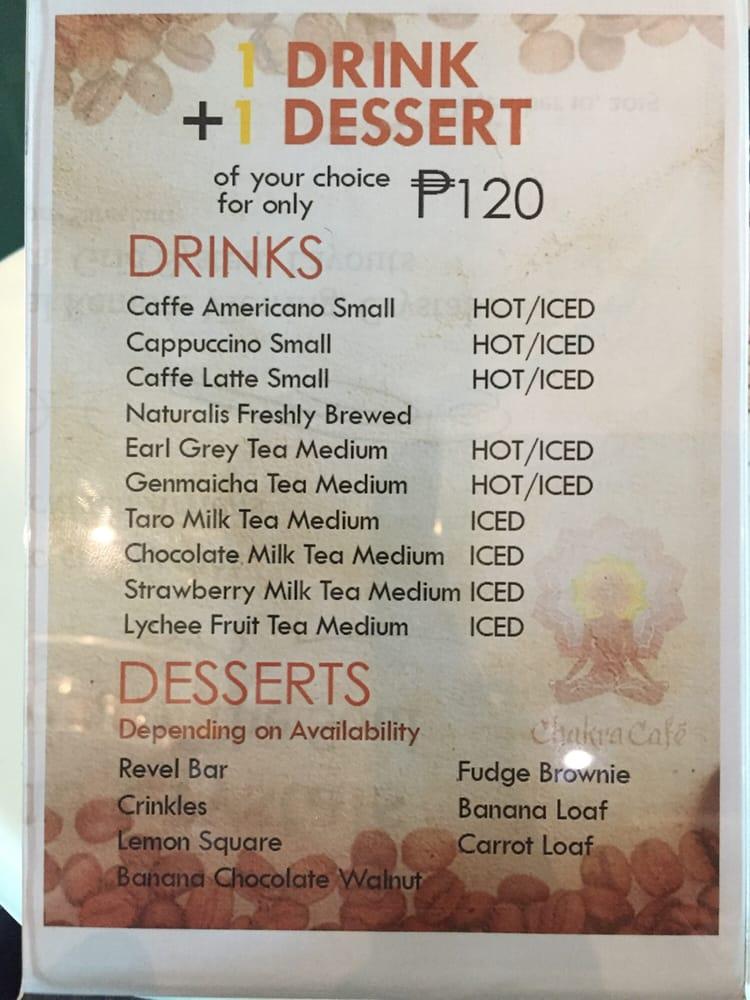 Menu at Chakra Cafe, Taguig