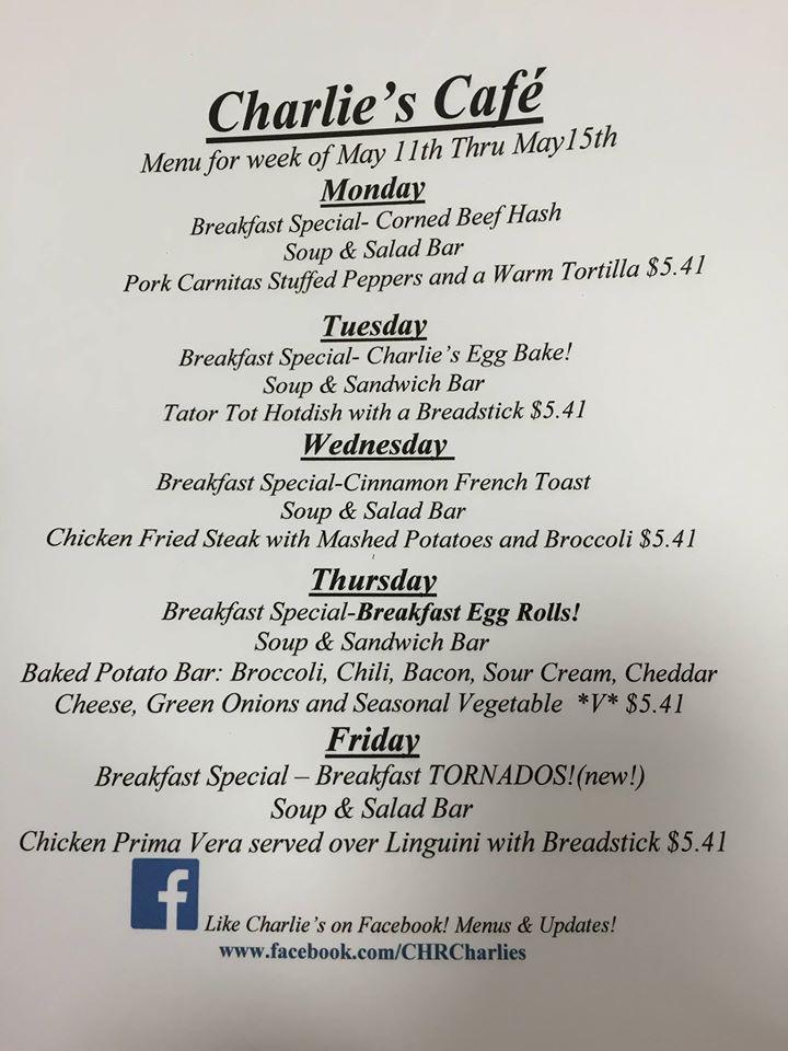 Menu at Charlies Cafe, Eden Prairie