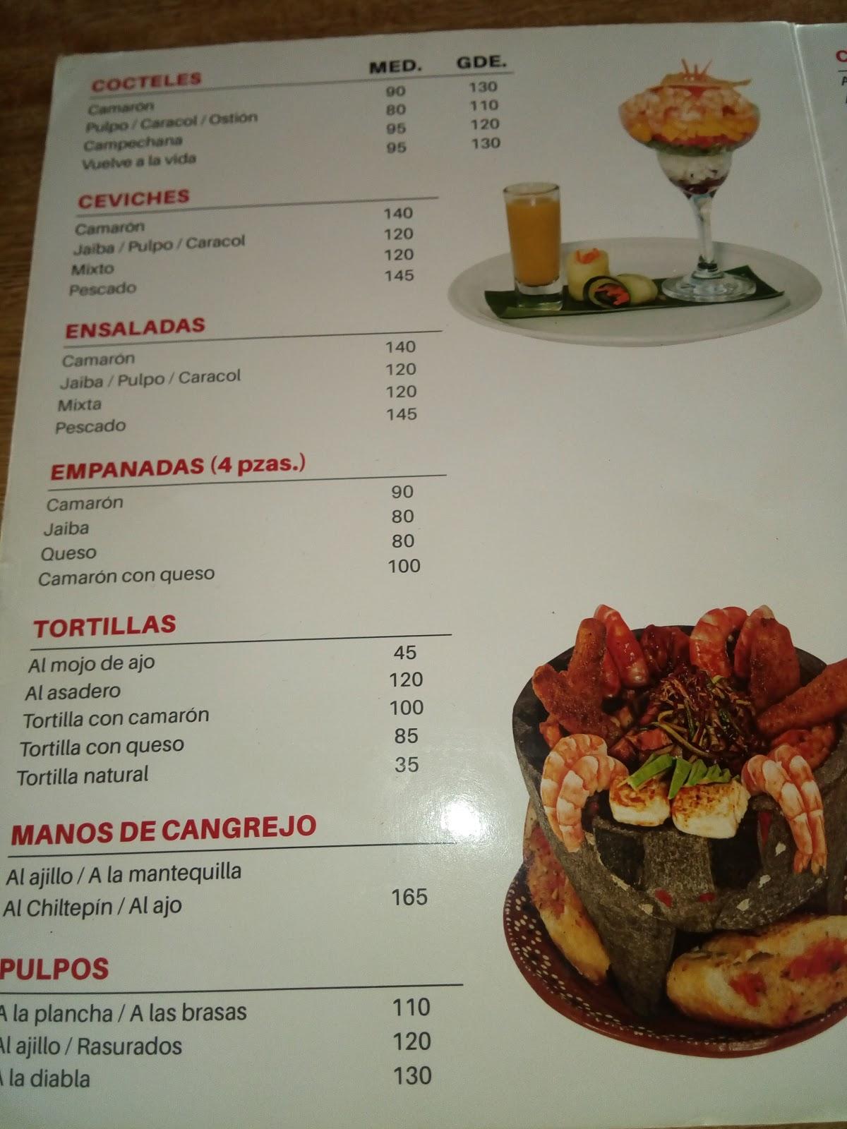 Carta del restaurante Arrecife, Comida del Mar, Heroica Cárdenas ...