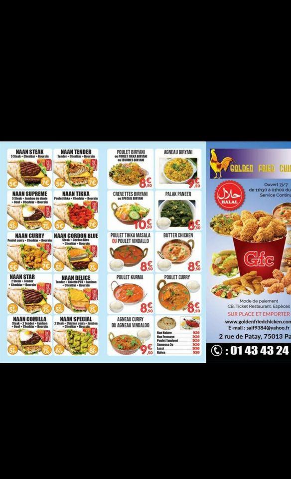 Menu at Golden Fried Chicken restaurant, Paris, 73 Quai Panhard et Levassor