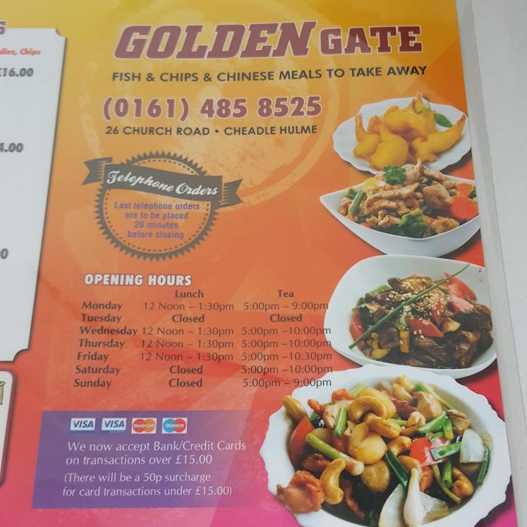 Menu at The Golden Gate restaurant, Cheadle, 26 Church Rd