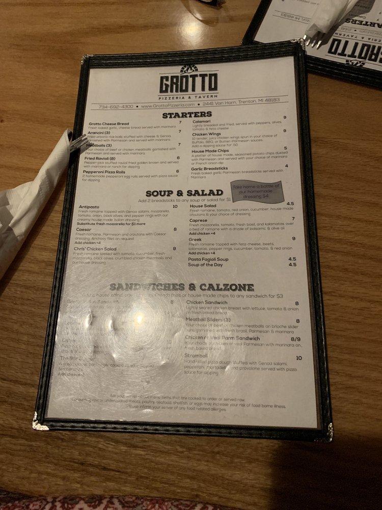 Menu at Grotto Pizzeria & Tavern, Trenton
