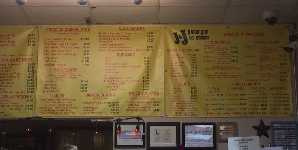 Menu at J&J BBQ & Burgers, Lago Vista