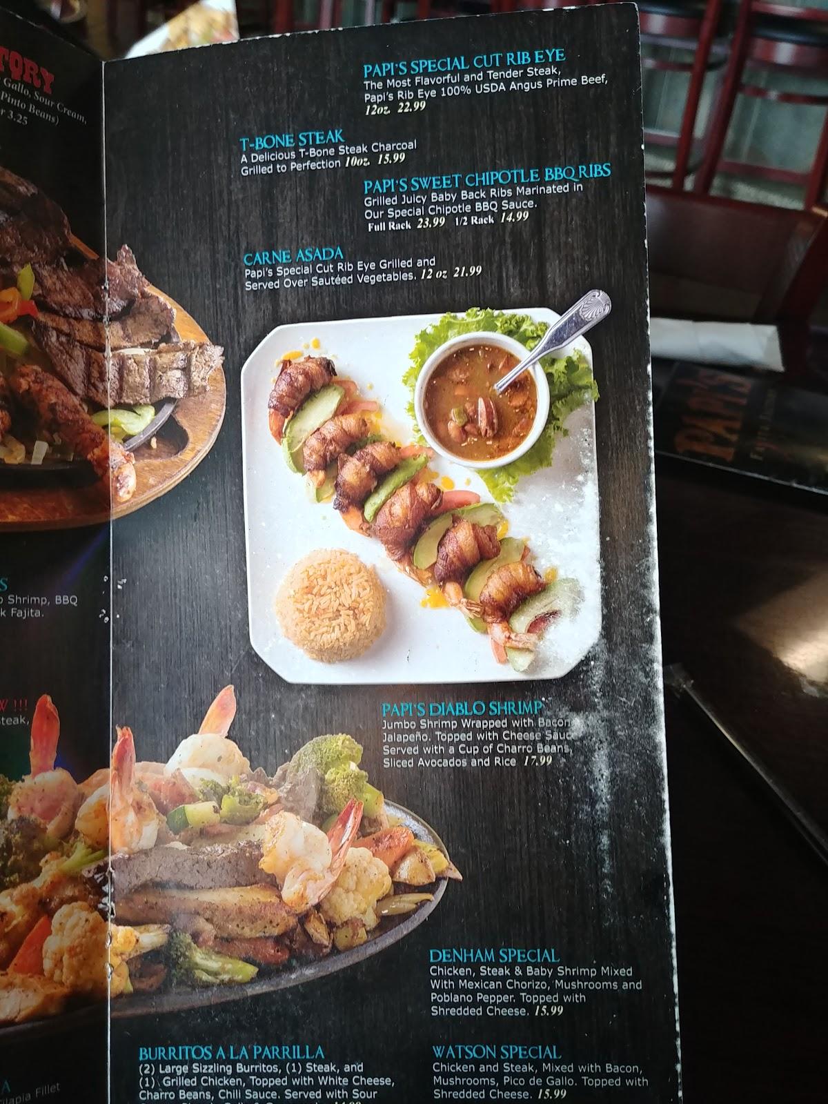 Menu at Mami’s Mexican restaurant, Zachary