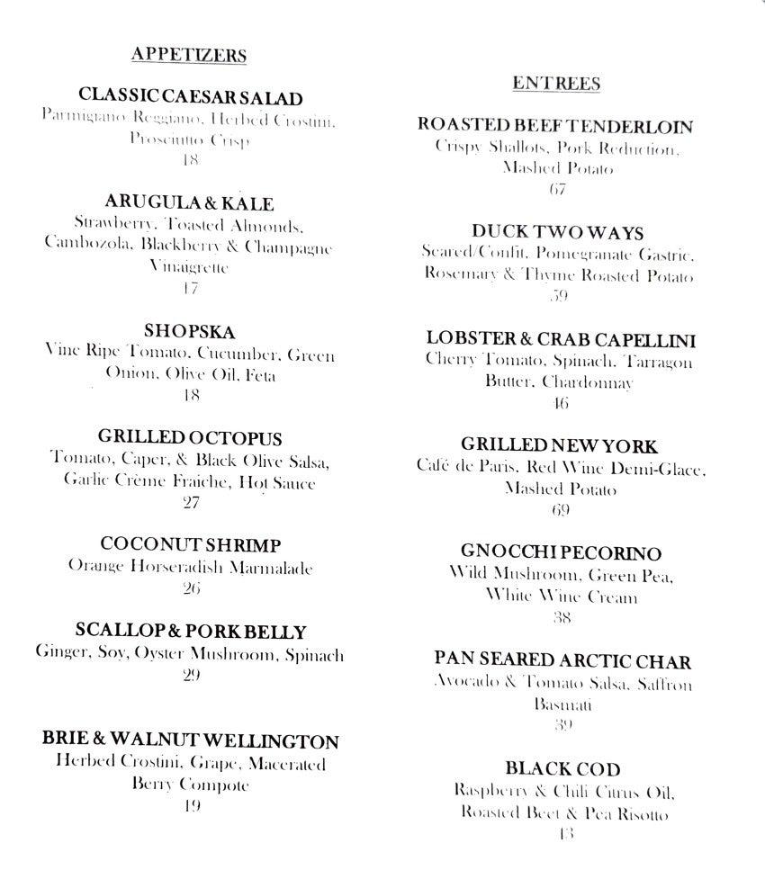 Menu at Marquee Steakhouse & Piano Lounge, Milton