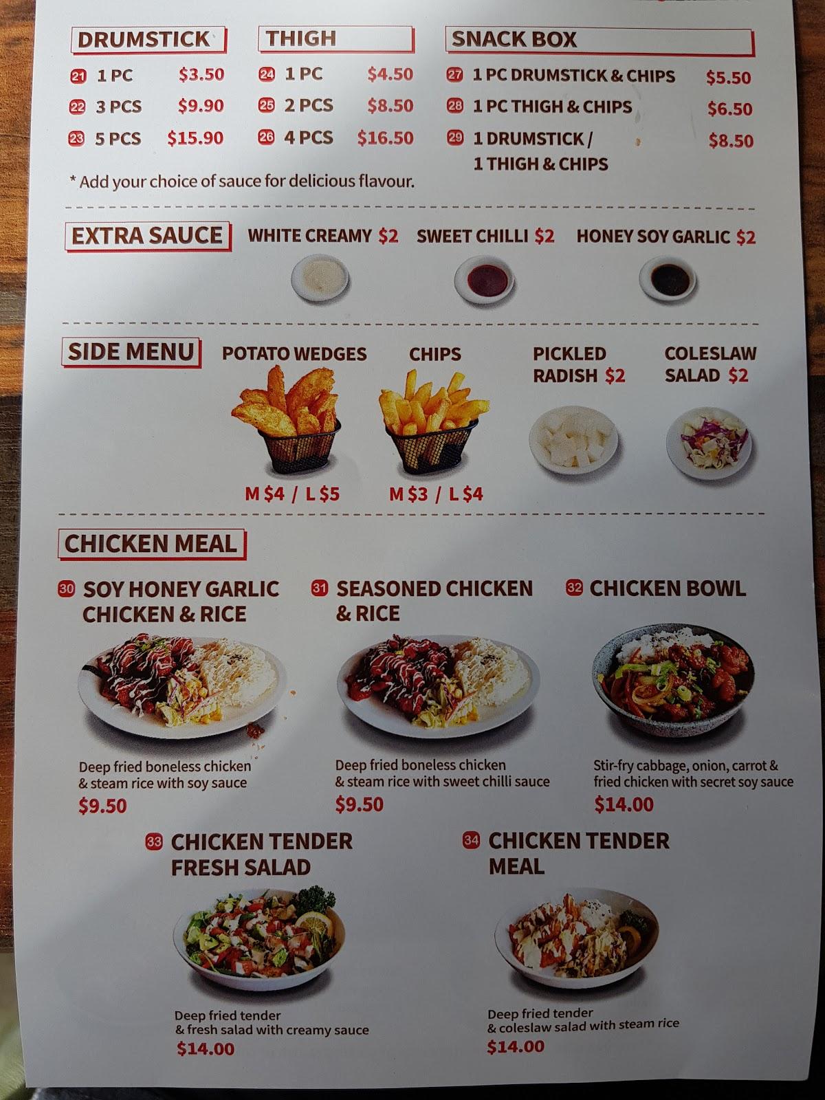 Menu at Papas Chicken restaurant, Auckland