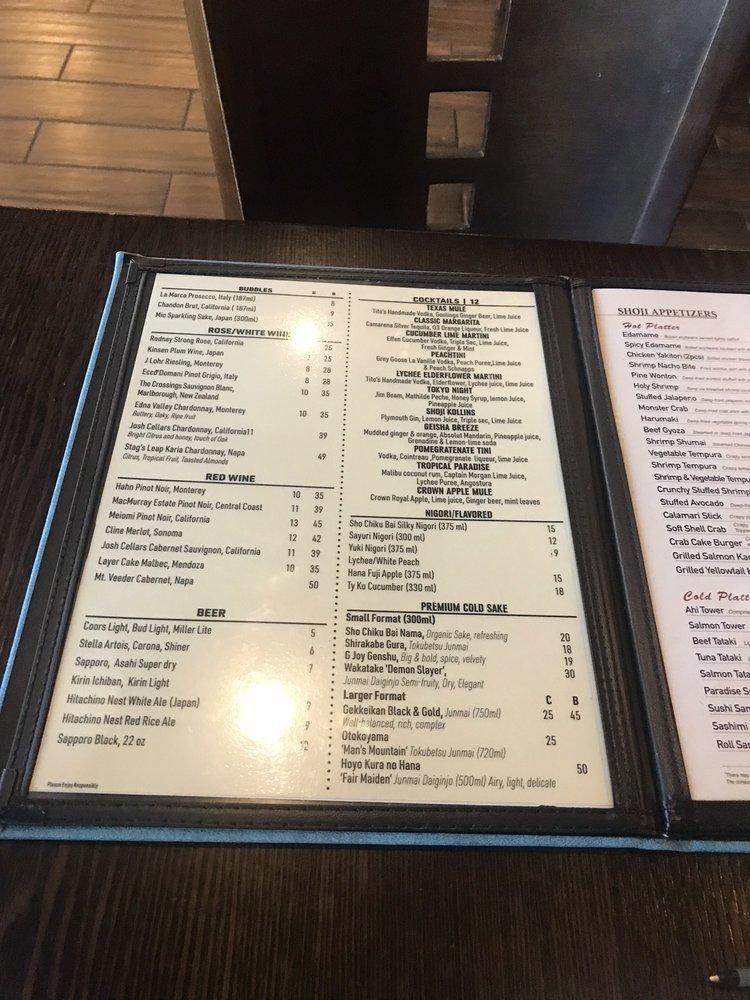 Menu at Shoji Sushi & Hibachi restaurant, Frisco