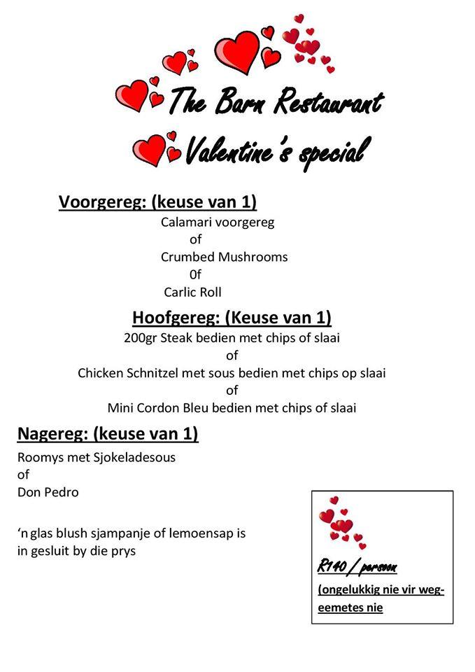 Menu at The Barn Restaurant Caledon, Caledon