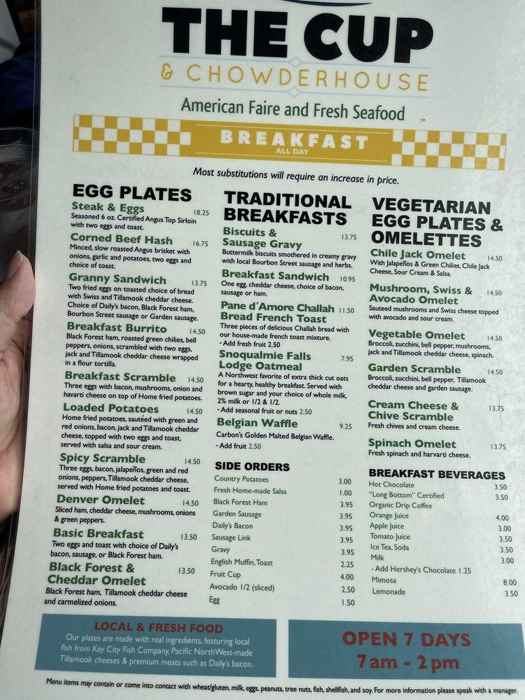 Menu at The Cup restaurant, Port Townsend