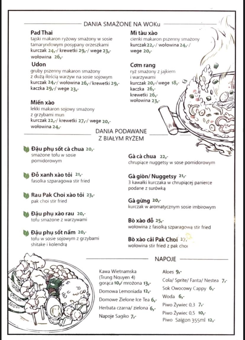 Menu at Xin Chào restaurant, Warsaw