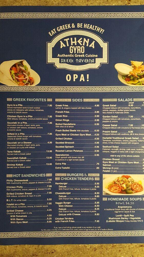 Menu at Athena Gyro restaurant, Lagrangeville