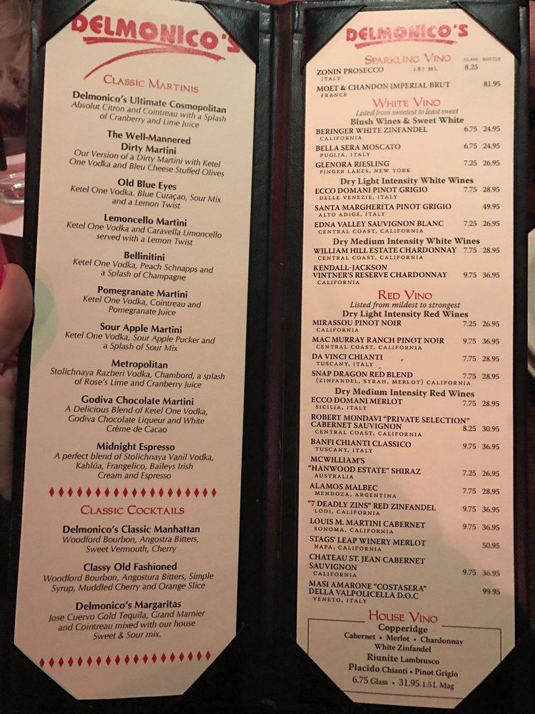 Menu at Delmonico's Italian Steakhouse, Syracuse