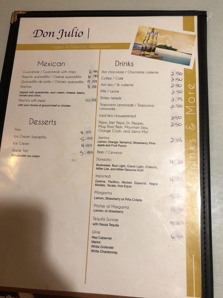 Menu at Don Julio restaurant, Fallon