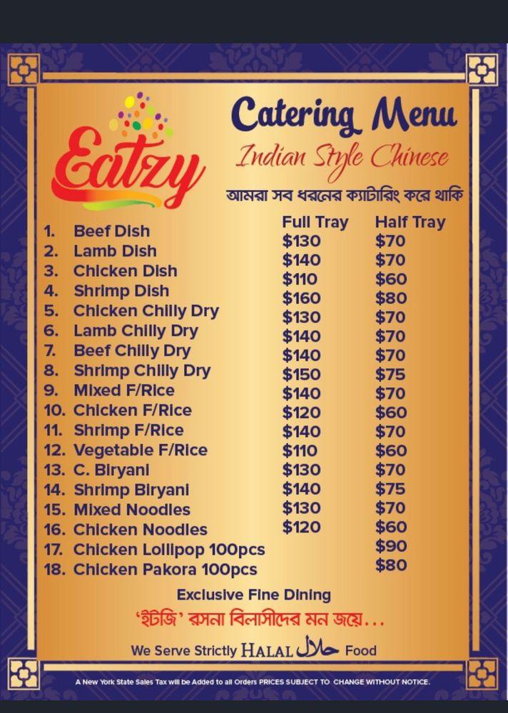 Menu at Eatzy Chinese restaurant, New York City