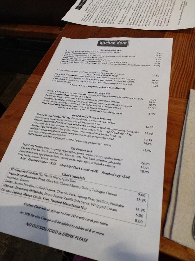 Menu at Kitchen Door pub & bar, Napa