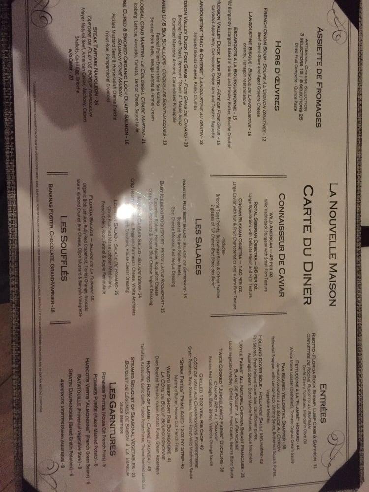 Menu at La Nouvelle Maison restaurant, Boca Raton