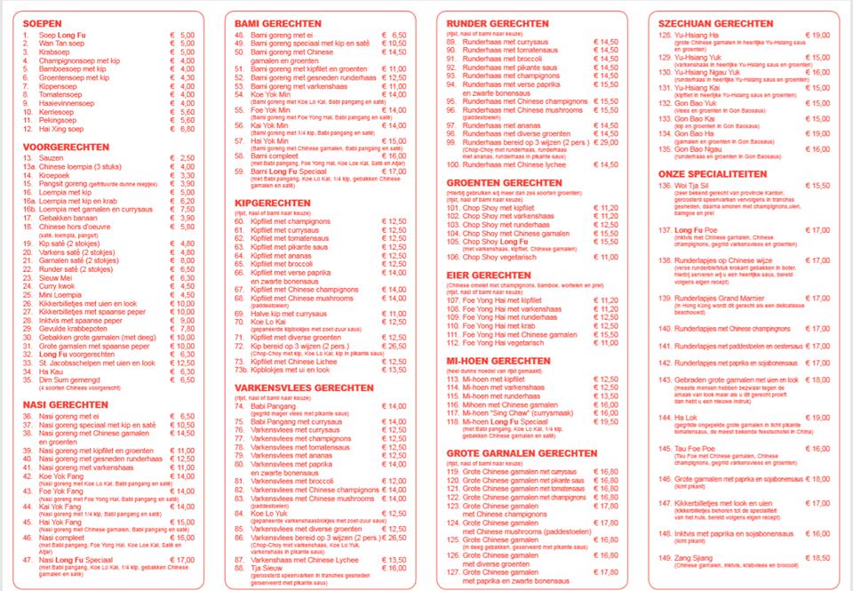 Menu at Long Fu GEEL, Geel